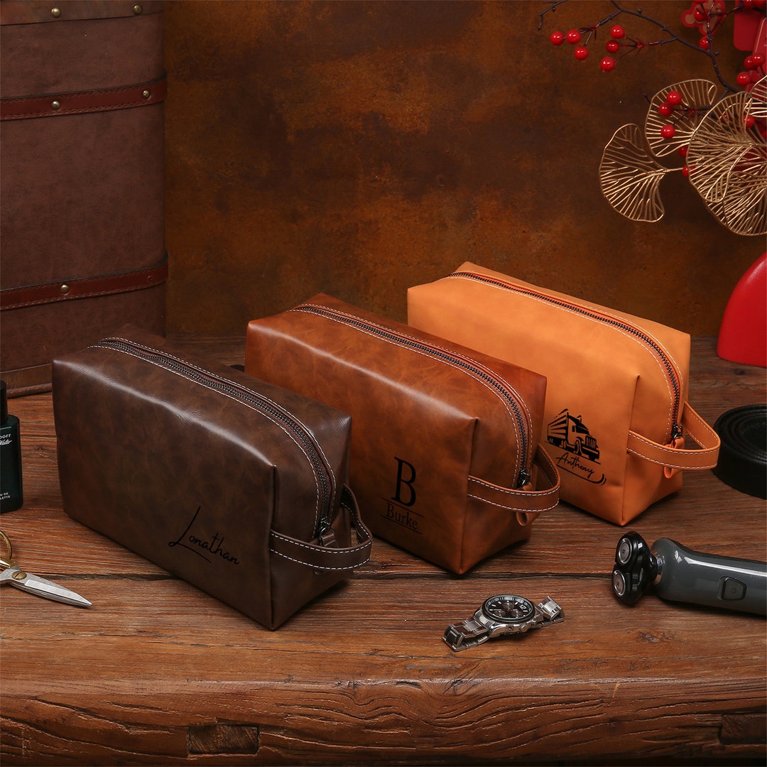Custom Leather Toiletry Bag for Men, Personalized Leather Dopp Kit ...