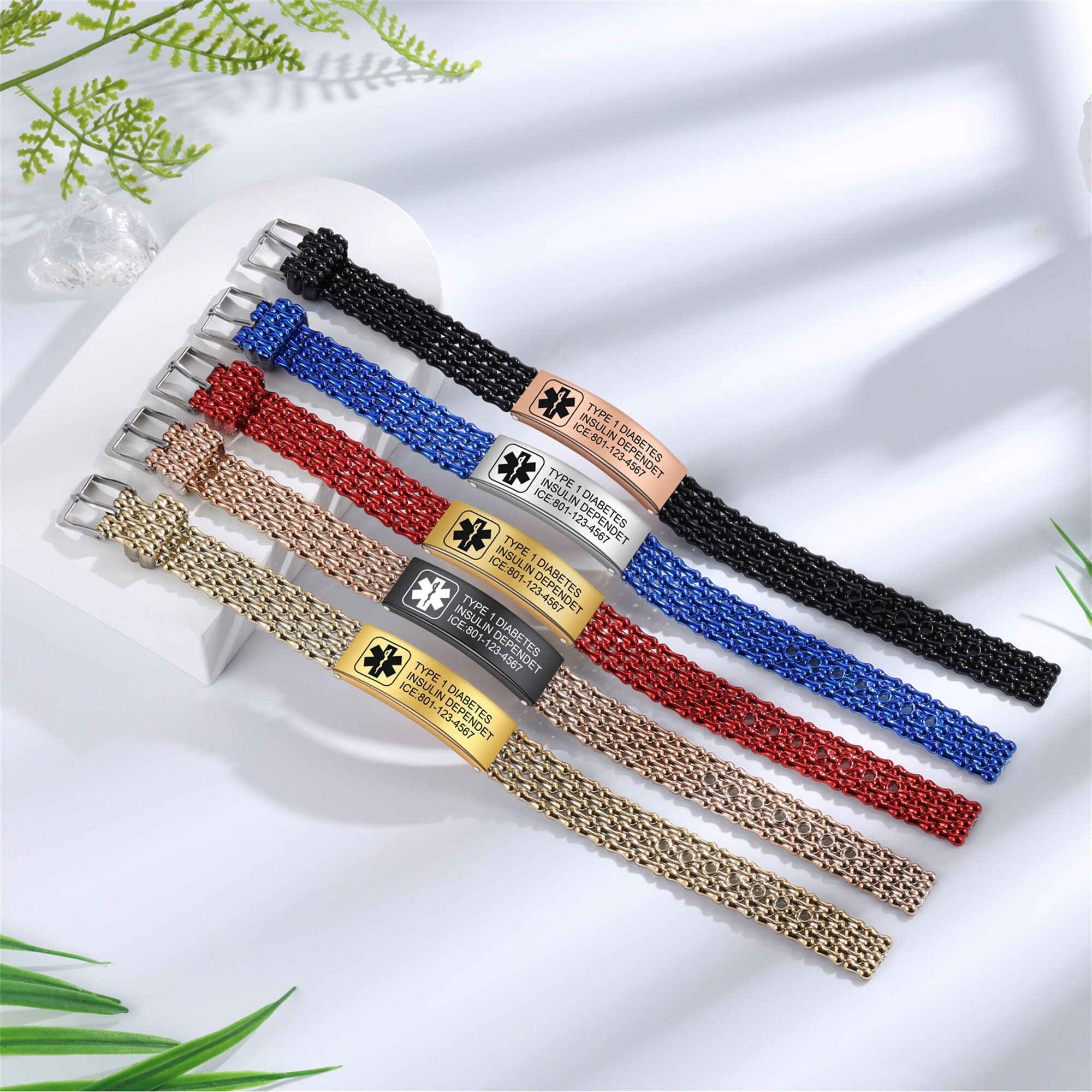 Adjustable Medical Alert Bracelets Stainless Steel Waterproof Sport ...