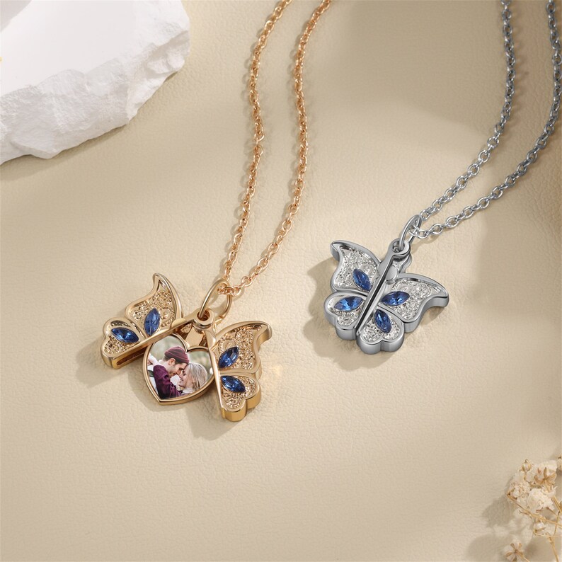 Butterfly Locket Necklace With Photo for Women Custom Photo - Etsy