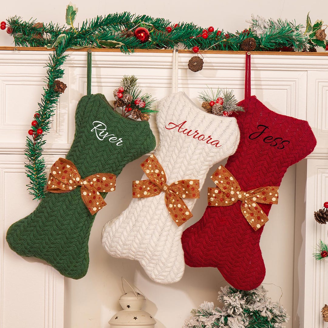 Personalized Christmas Dog Stocking,dog Bone Christmas Stocking With ...