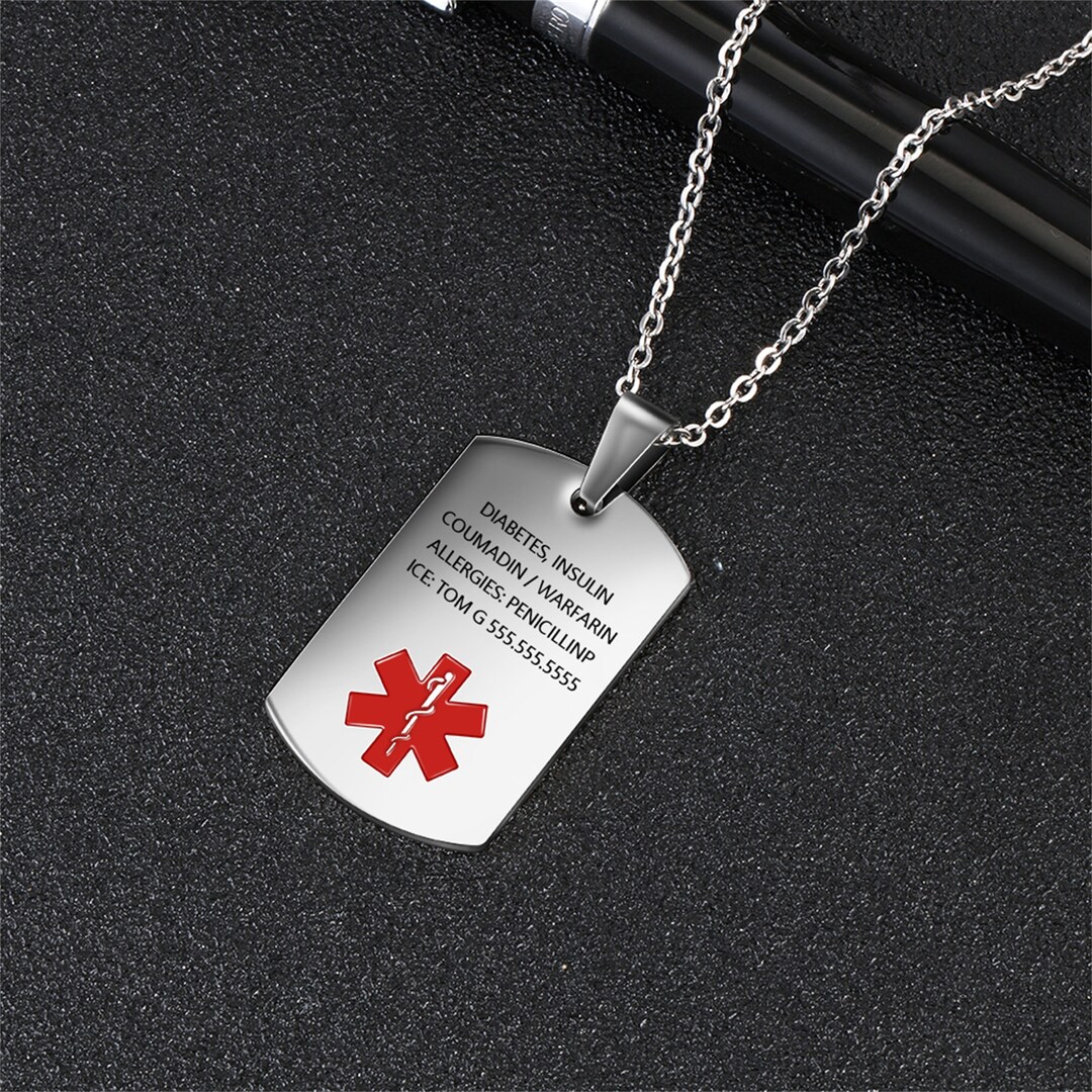 Custom Medical Alert Necklace for Men Custom Engraving Medical ID Tag ...