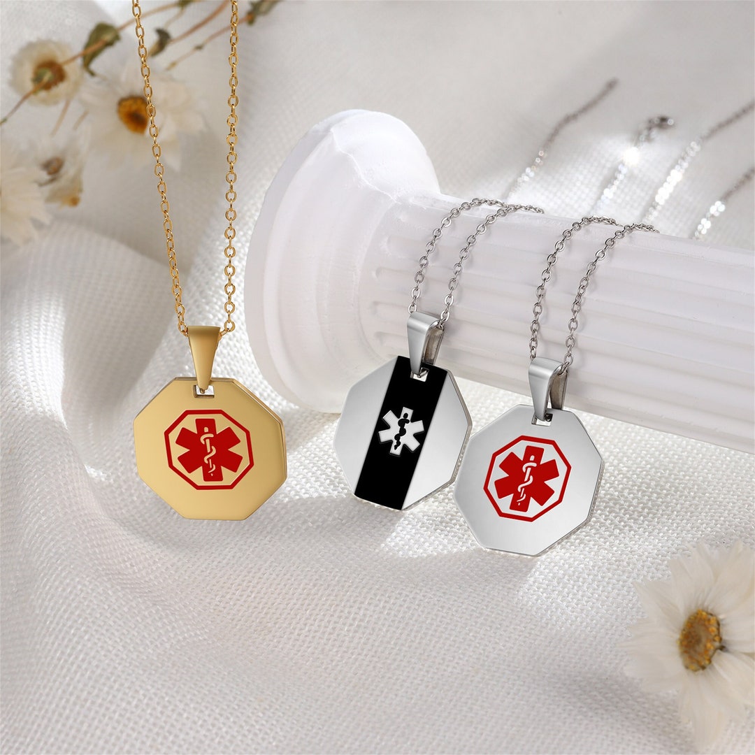 Custom QR Medical Alert Necklace for Women,necklace With Medical ID Tag ...
