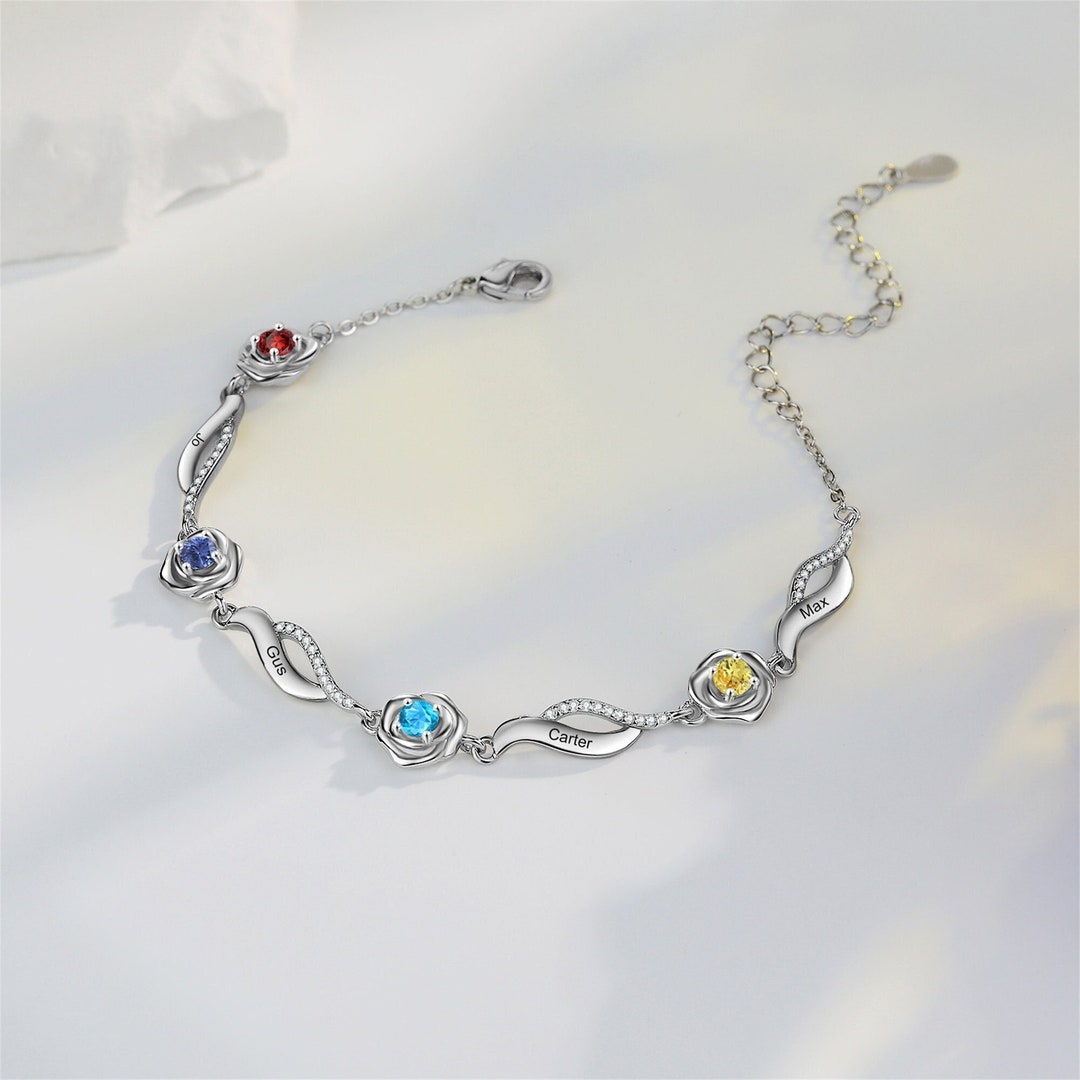 Custom 1-4 Names Family Bracelets, Personalized Family Birthstone ...