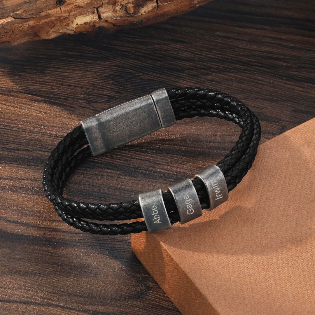Personalised Leather Bracelet for Men, Mens Rope Bracelet, Custom Name ...