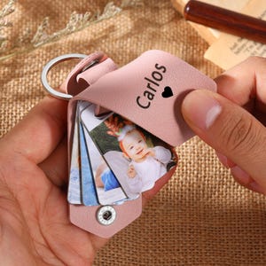 Custom Multi-photo Leather Keychain, Personalized Mens Leather Keychain ...