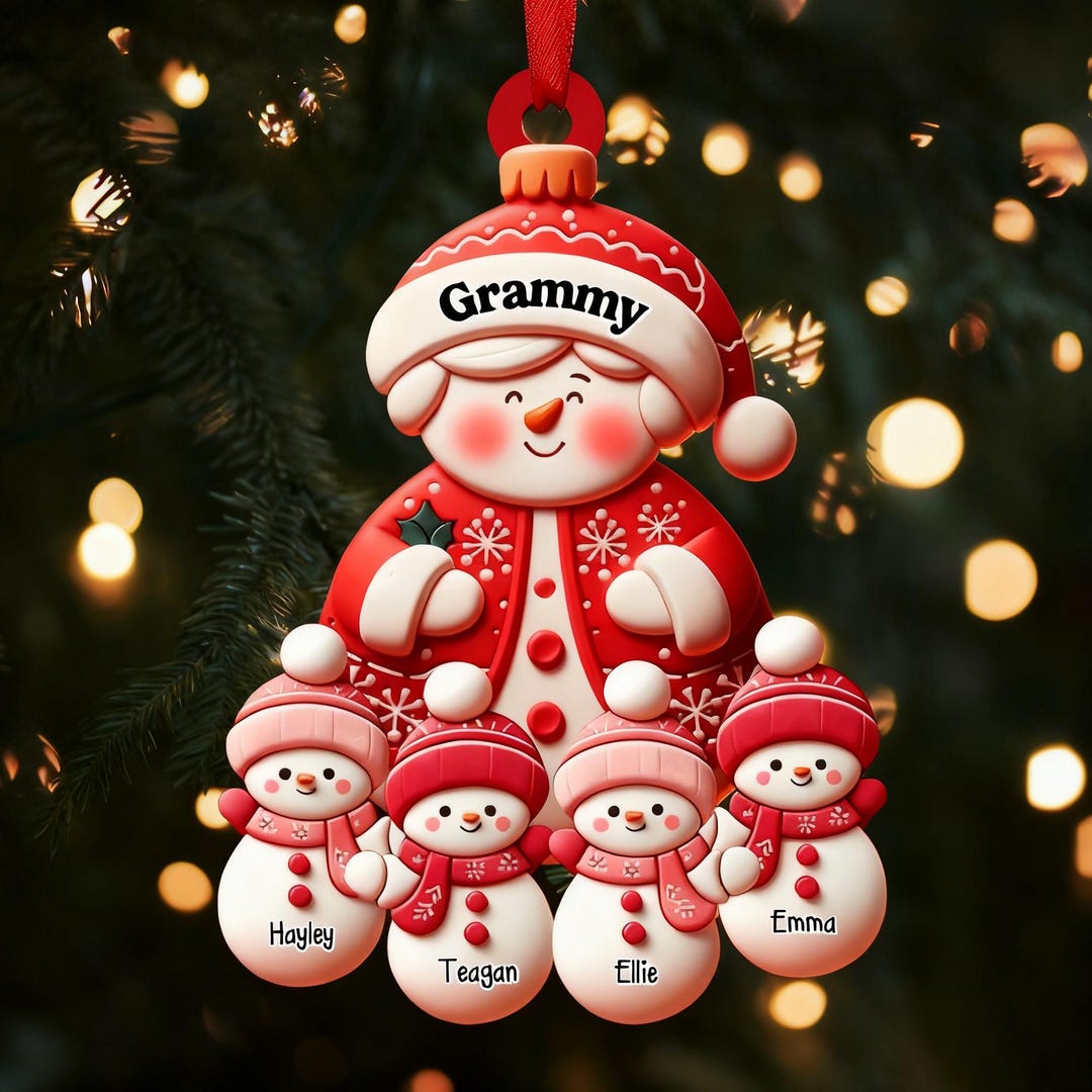 Personalized Snowman Family Christmas Ornament, Custom 1-8 Grandkids ...