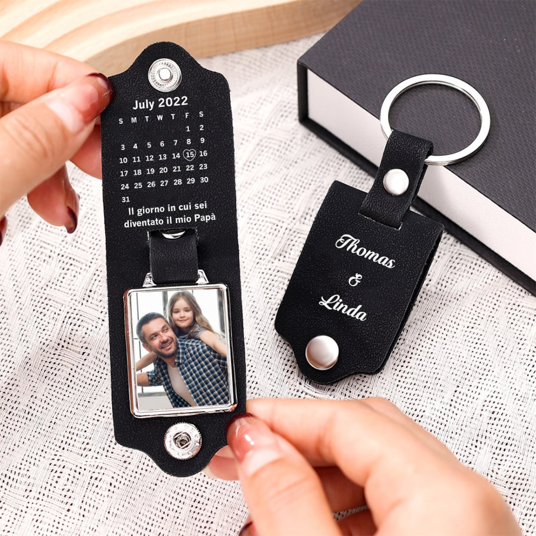 Personalized Leather Keychain for Men,custom Calendar Keychain With Photo,engraved Keyring ...