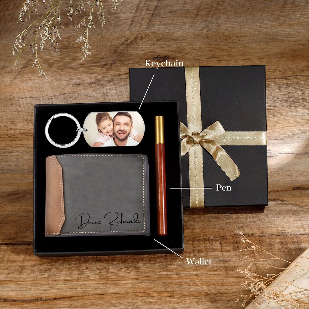 Custom Gift Set for Men,personalized Engraved Leather Wallet,photo ...