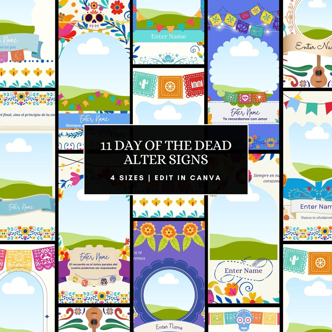 Day of the Dead Signs and Memorial Cards for Alter, Dia De Muertos ...