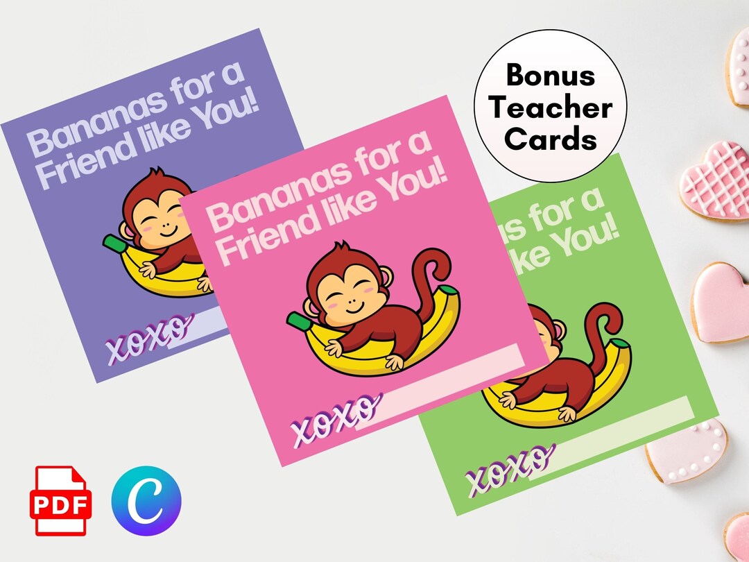 Printable Cute Monkey Classroom Valentines Cards Teacher Valentines ...