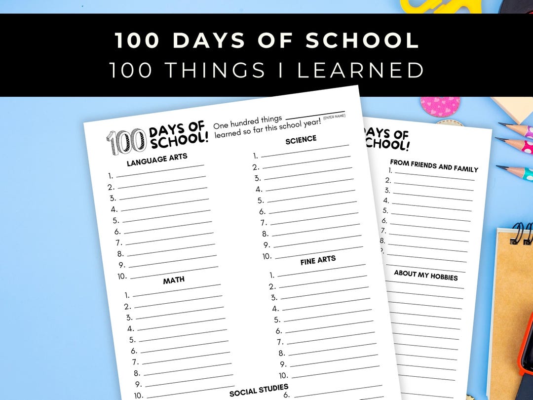 100th Day of School Activities 100 Days of School Worksheet for Kids ...