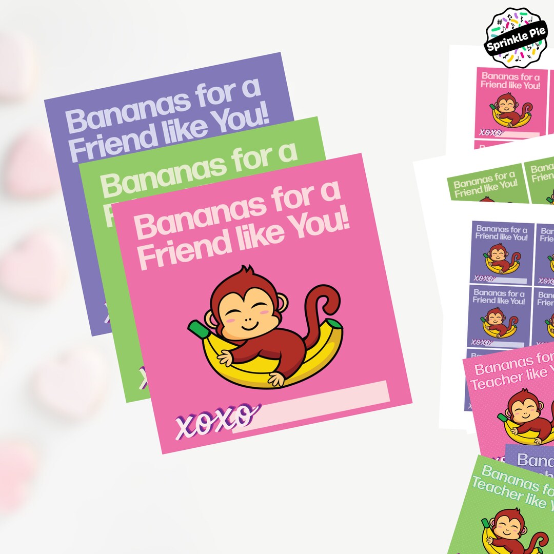 Printable Cute Monkey Classroom Valentines Cards Teacher Valentines ...