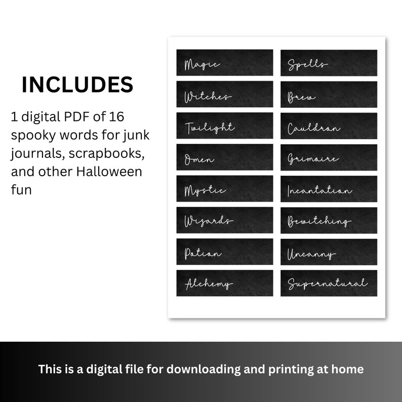 Halloween Junk Journal Labels, Words Phrases, and Quotes for Scrap ...