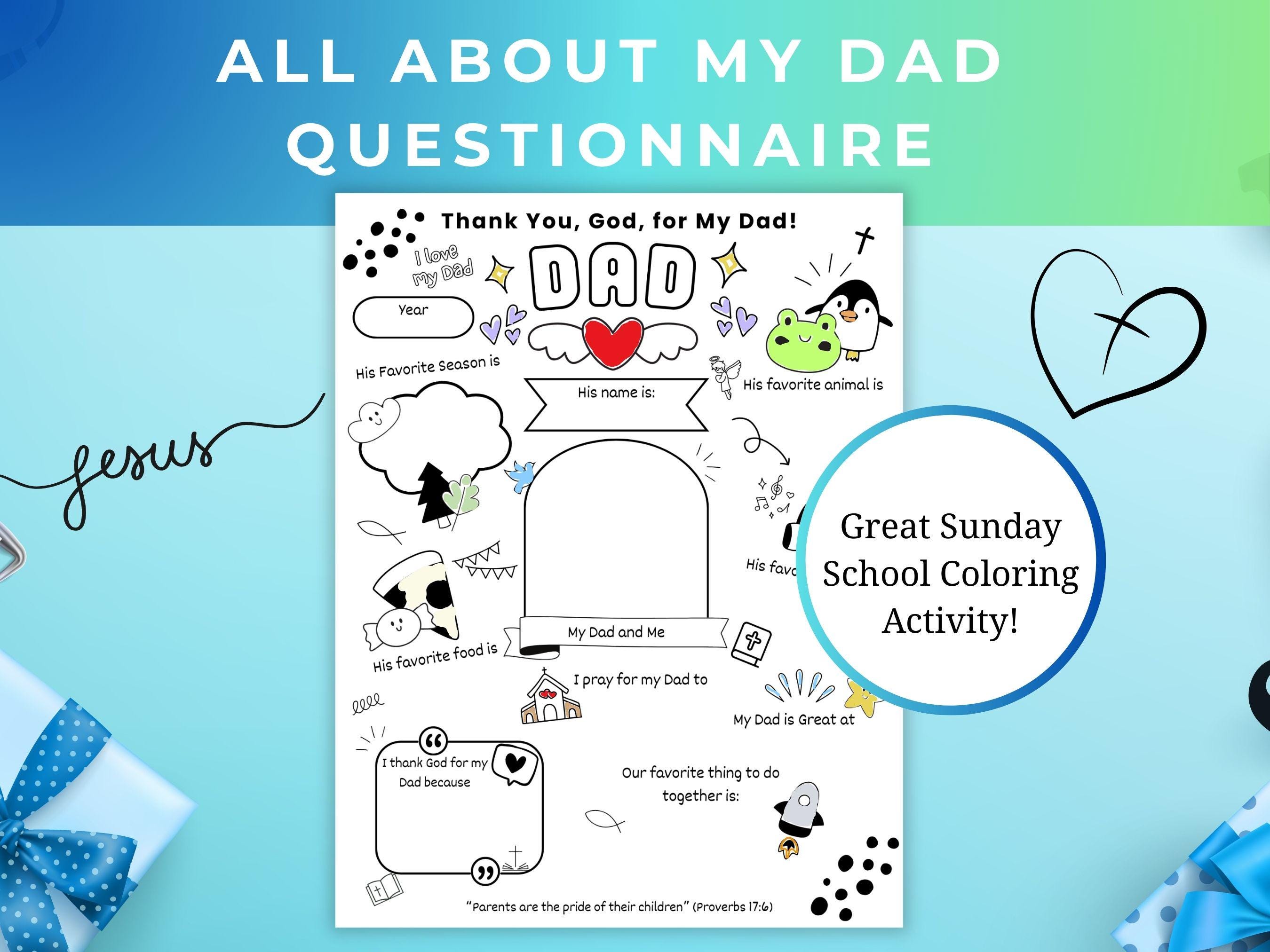 Faith Based All About My Dad Questionnaire | Fathers Day Sunday School ...