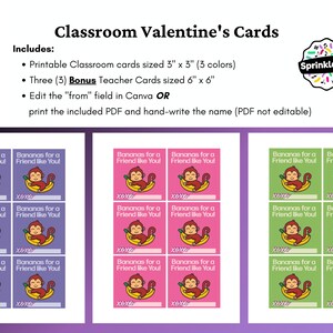 Printable Cute Monkey Classroom Valentines Cards Teacher Valentines ...