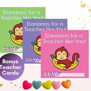 Printable Cute Monkey Classroom Valentines Cards Teacher Valentines ...