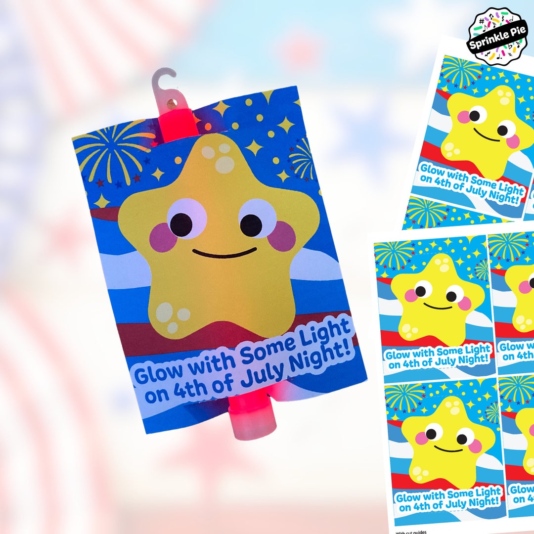 Cute Patriotic Fourth of July Glow Light Party Favor Cards for Kids ...