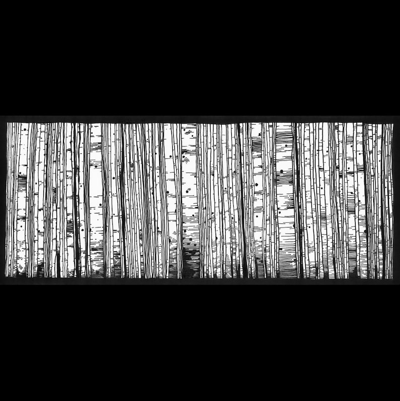 Endless Birch. Hand Drawn Black and White Pen and Ink Illustration. - Etsy