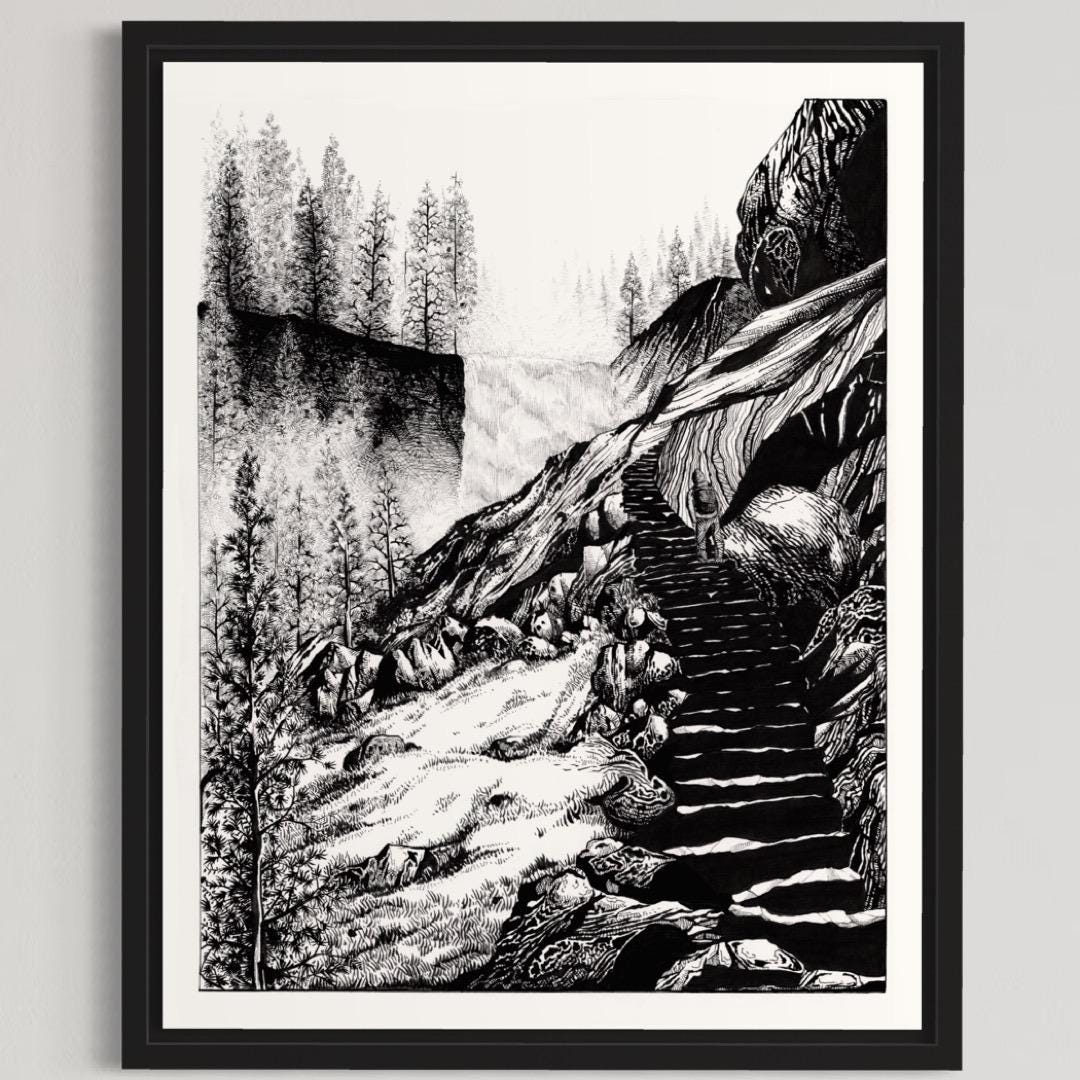 Yosemite Mist Trail Art Print, Vernal Falls Pen and Ink Drawing - Etsy