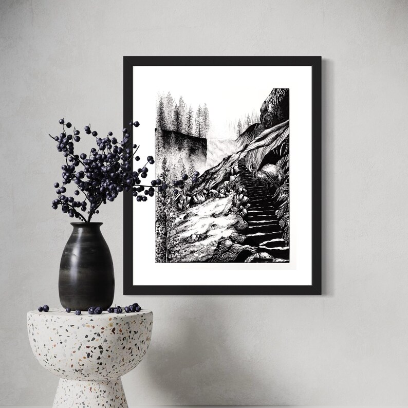 Yosemite Mist Trail Art Print, Vernal Falls Pen and Ink Drawing - Etsy