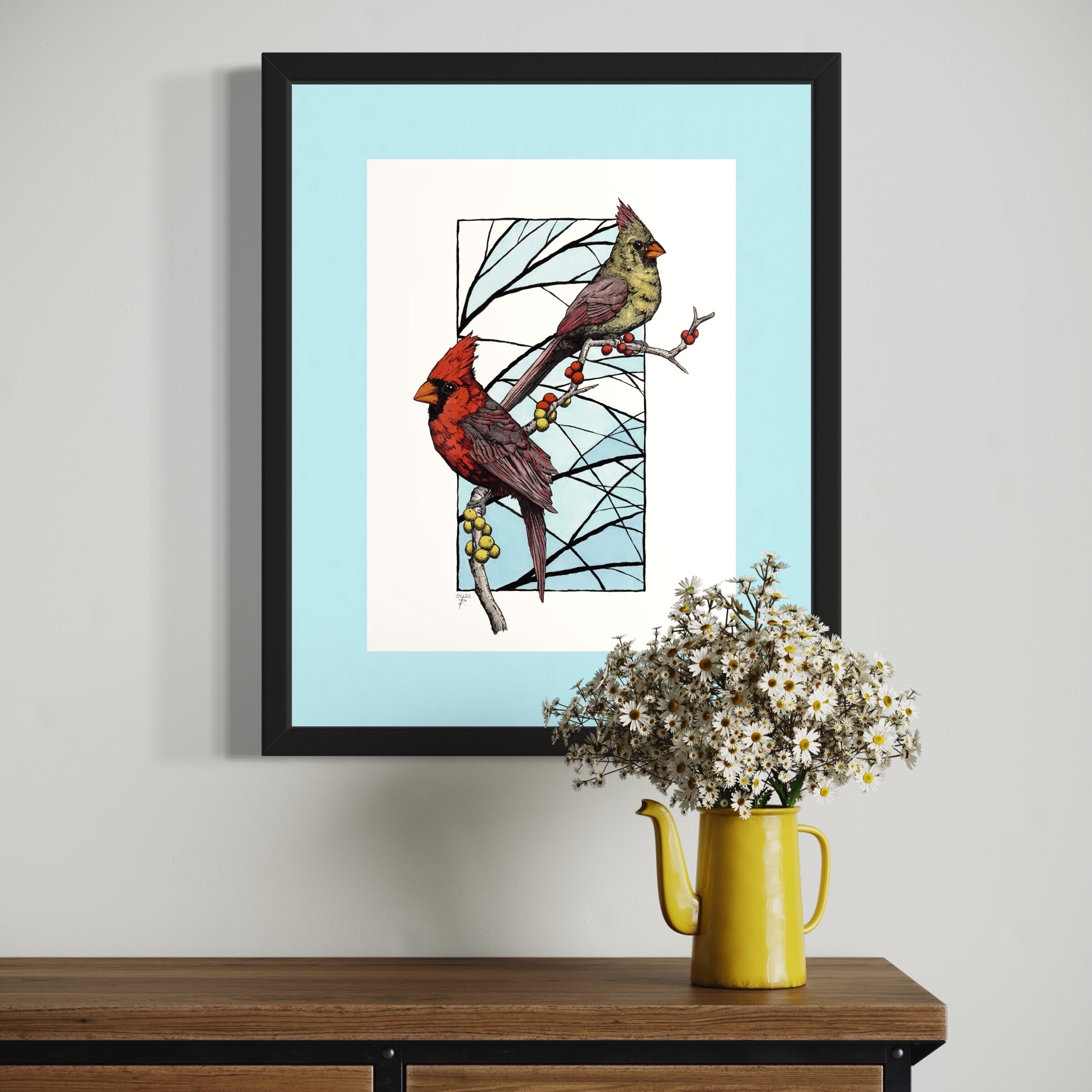 Love Birds. Hand Drawn Pen and Ink Northern Cardinals Illustration. - Etsy