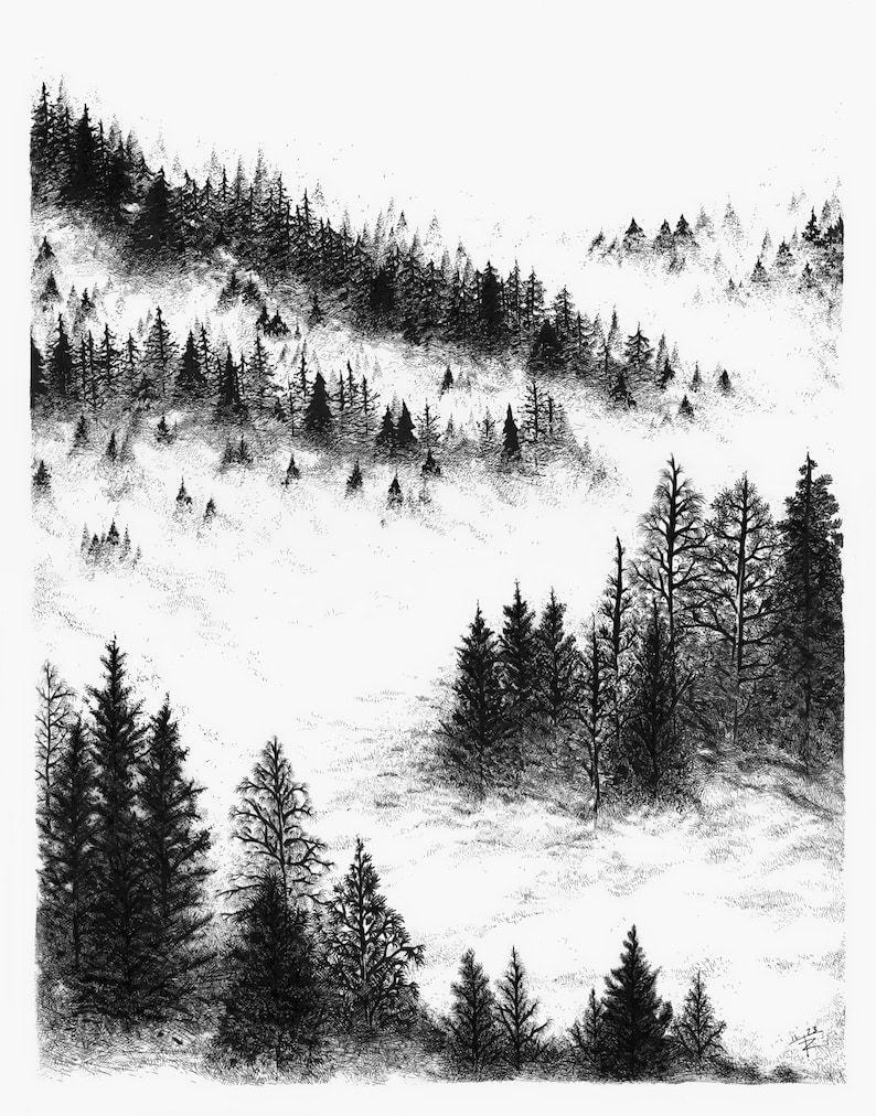 Cold Valley. Hand Drawn Black and White Pen and Ink Artwork. - Etsy