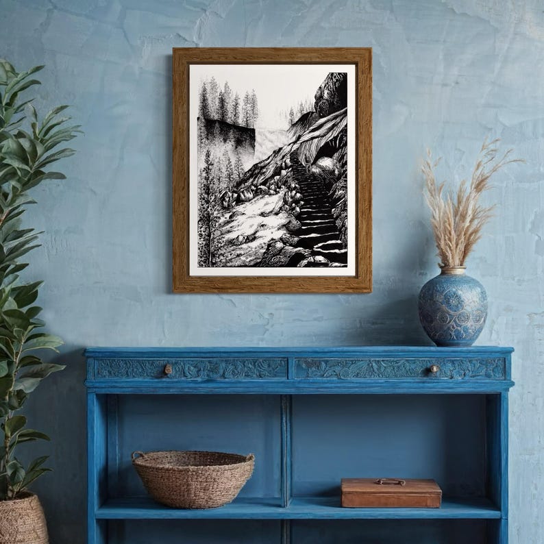 Yosemite Mist Trail Art Print, Vernal Falls Pen and Ink Drawing - Etsy