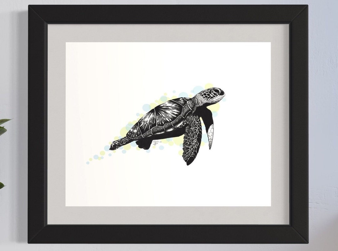 Sea Turtle. Hand Drawn Pen and Ink Botanical Illustration. - Etsy