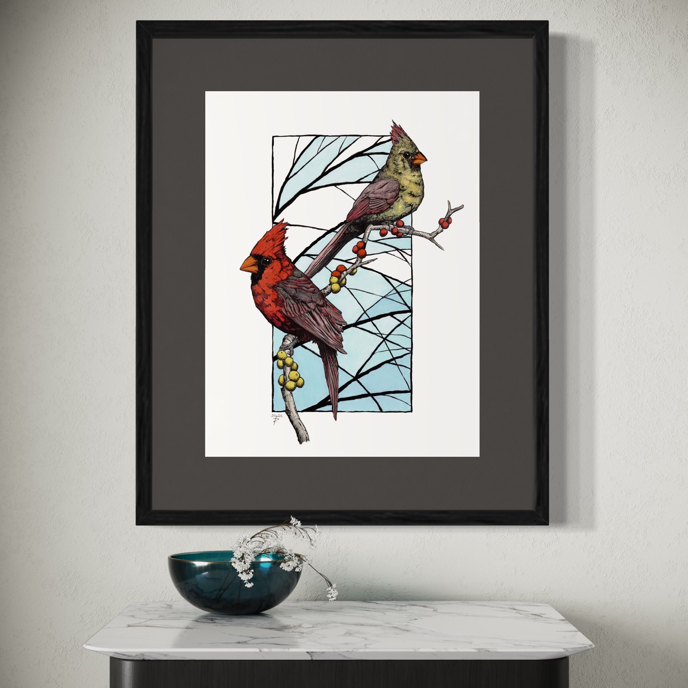 Love Birds. Hand Drawn Pen and Ink Northern Cardinals Illustration. - Etsy