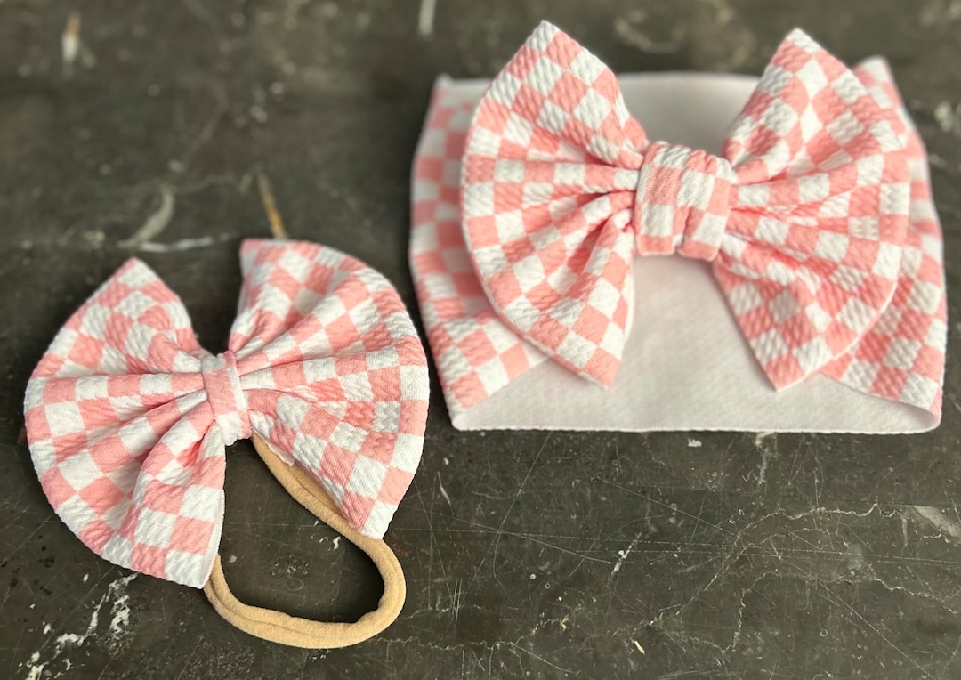 Pink and White Checkered Print Bow - Etsy