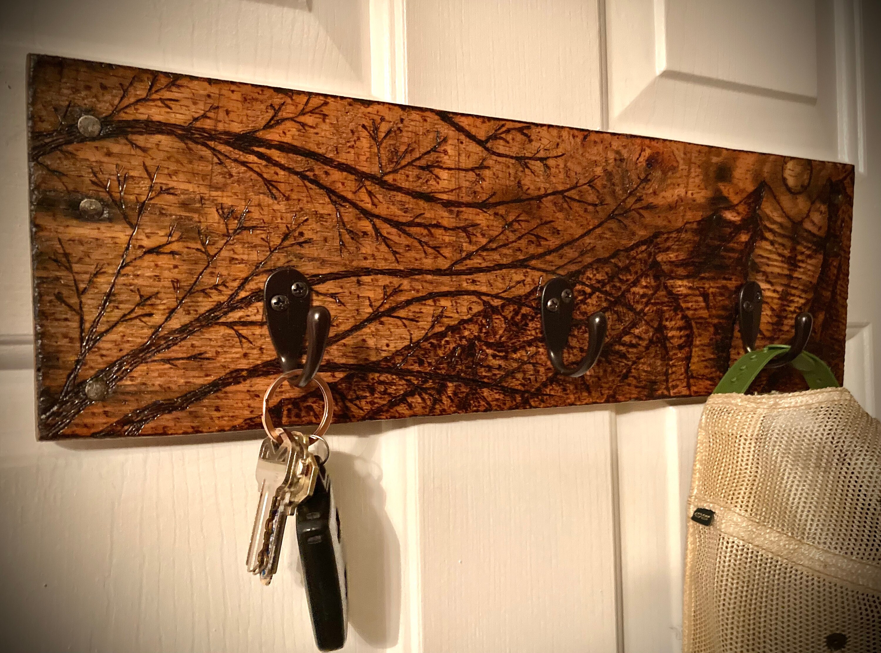 Wood Burned Key Hooks mountain Landscape - Etsy