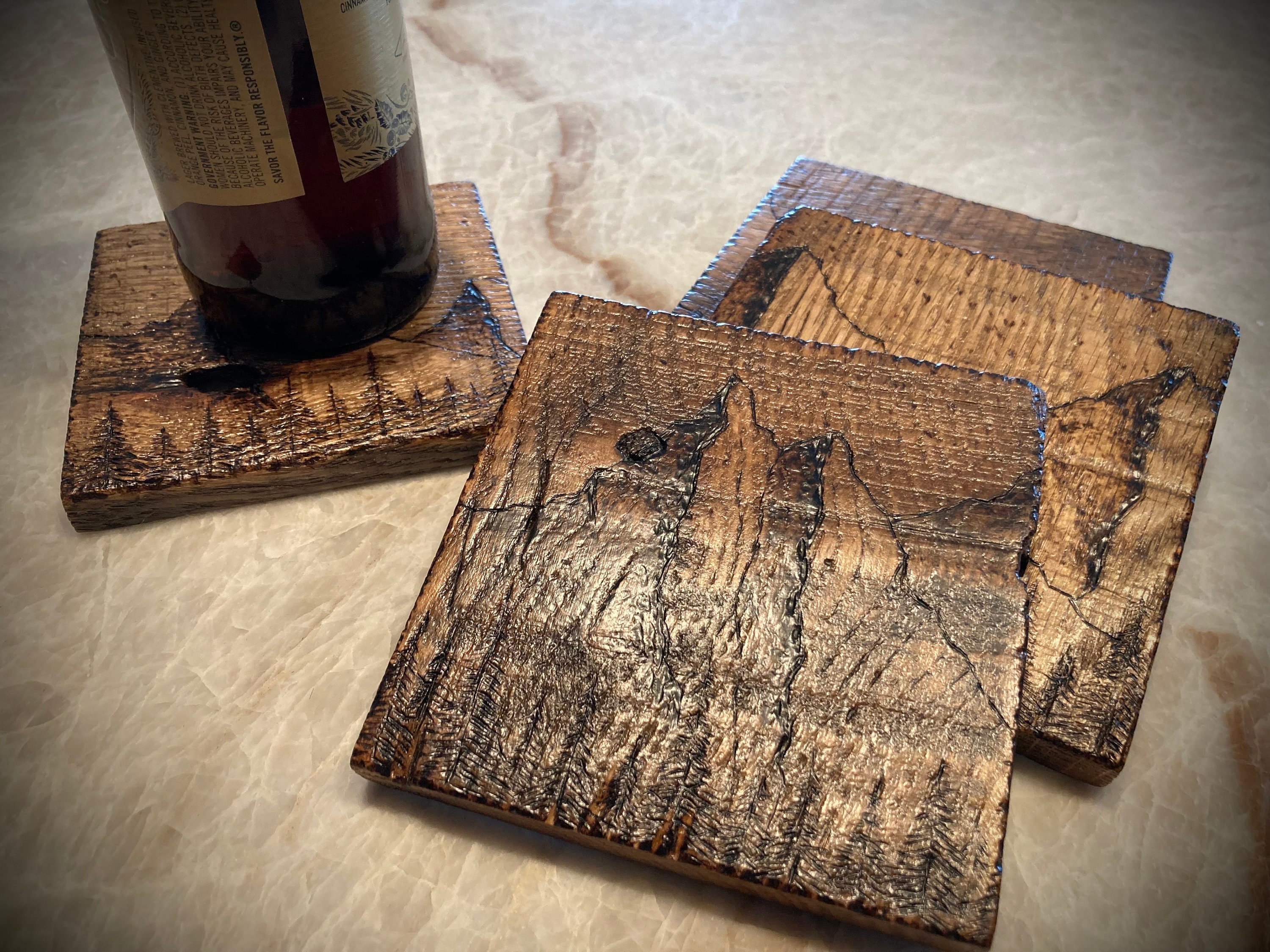 Wood Burned Coasters Mountain Range - Etsy