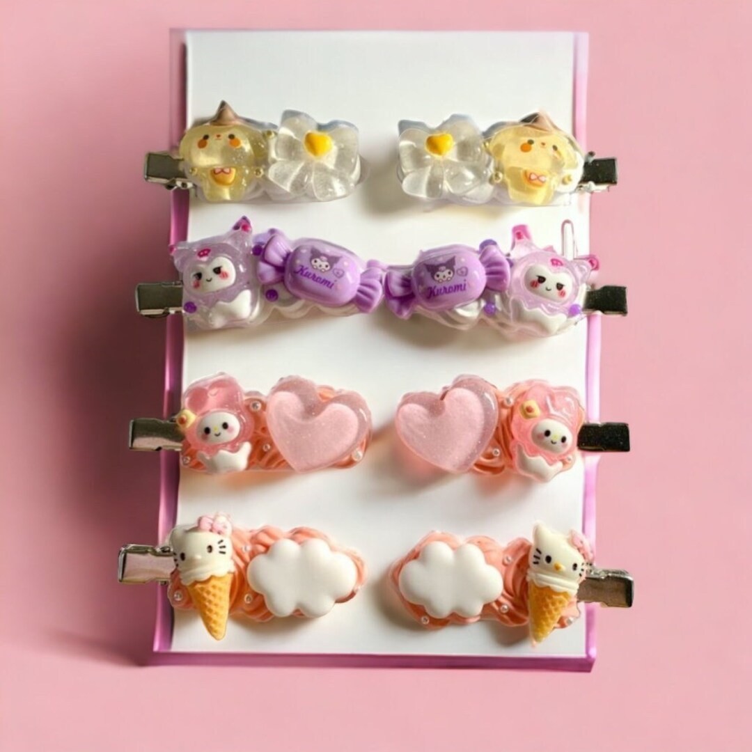 Two Piece Decoden Hair Clips Hairclip Cartoon Charm Kawaii Anime Kpop ...