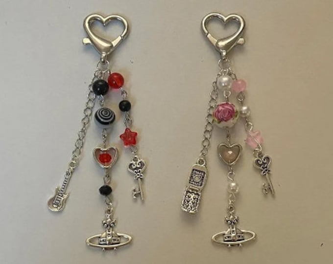 Y2K Black and Silver Themed Matching 8-ball Star Heart Phone Charms ...