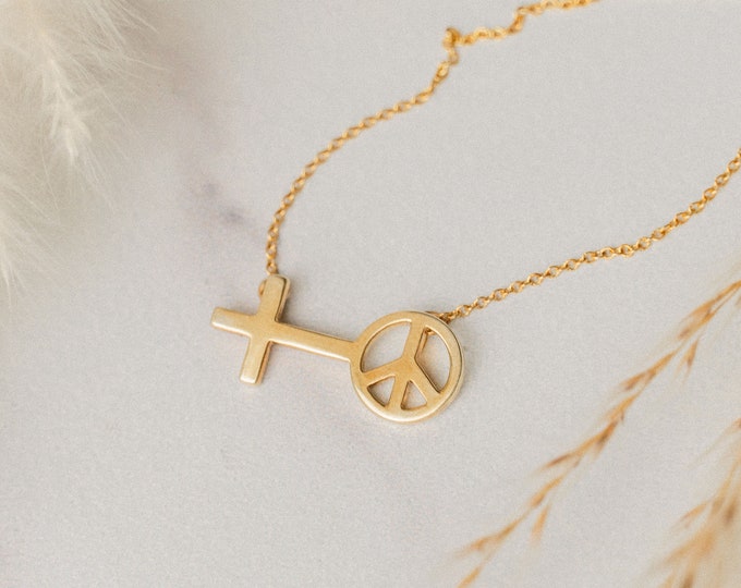 Gold Necklace Peace Cross (sideways) - Etsy