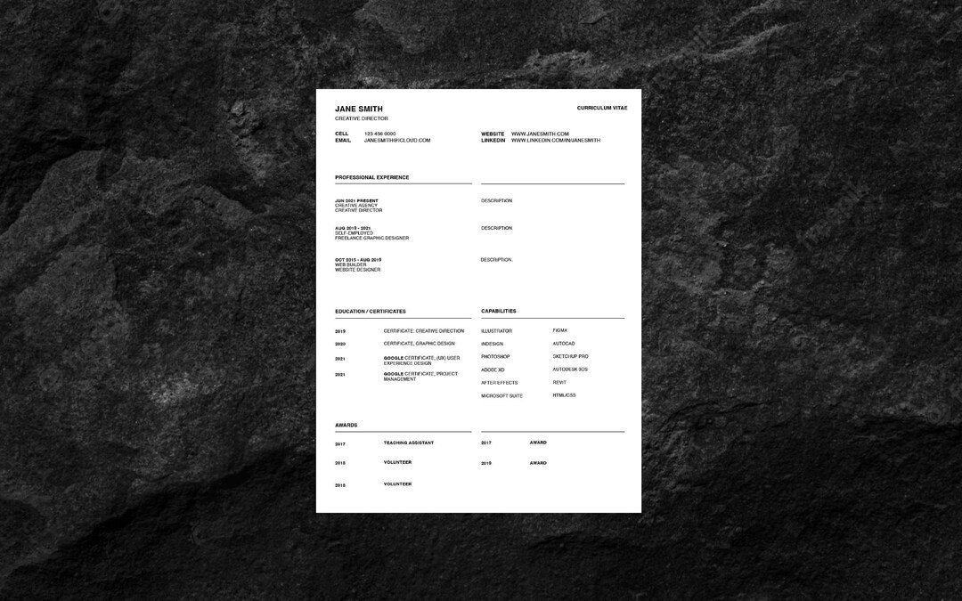 Linear Resume Template - Etsy