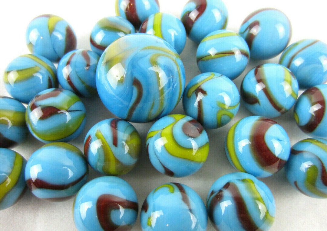 25 Glass Marbles SERPENT Blue/red/yellow Shooter Vtg Style Swirl - Etsy