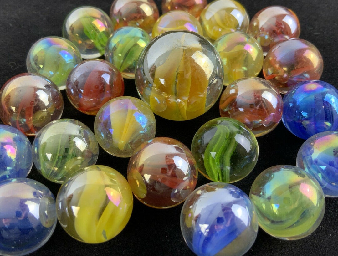25 Glass Marbles RAINBOW Cat Eye Red/yellow/blue/green Cats Eyes Pack ...