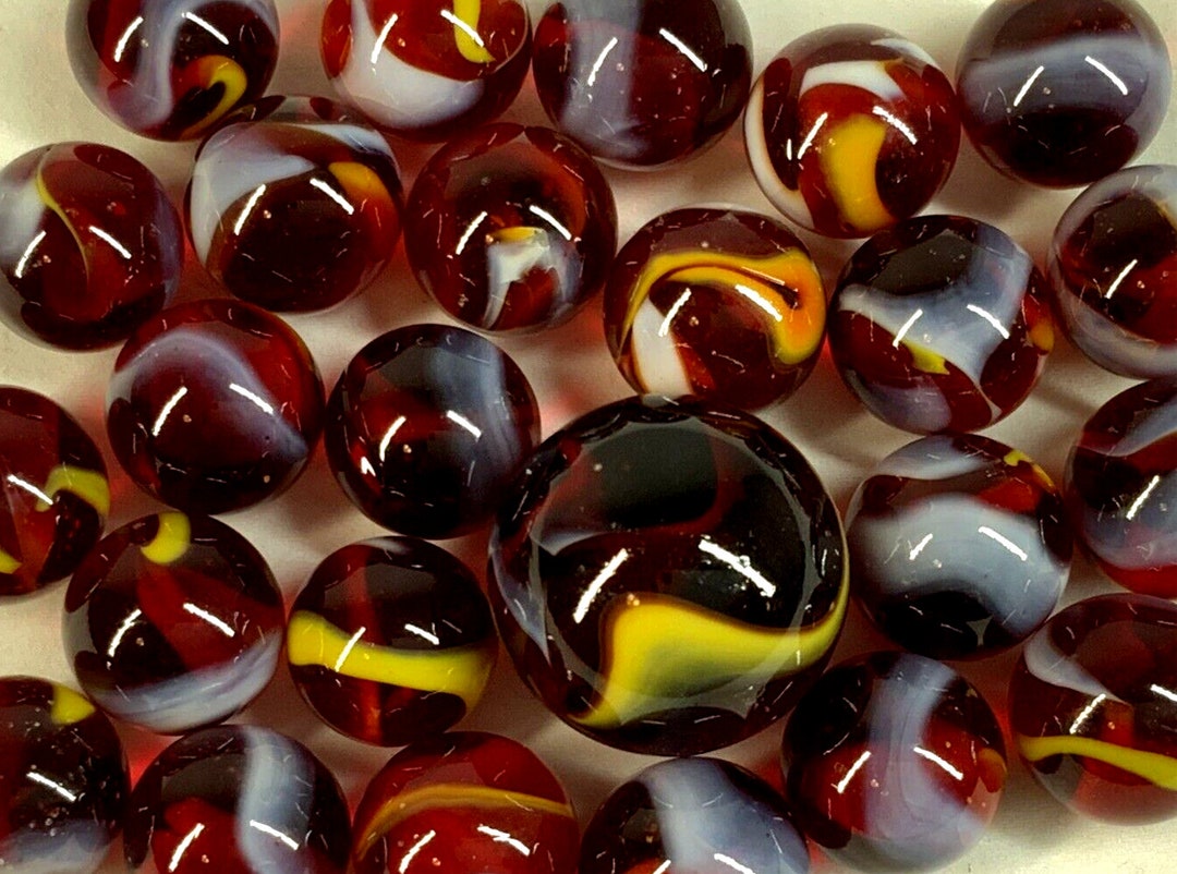 25 Marbles FIRE Red Stripes Yellow Glass Game Pack Shooter - Etsy