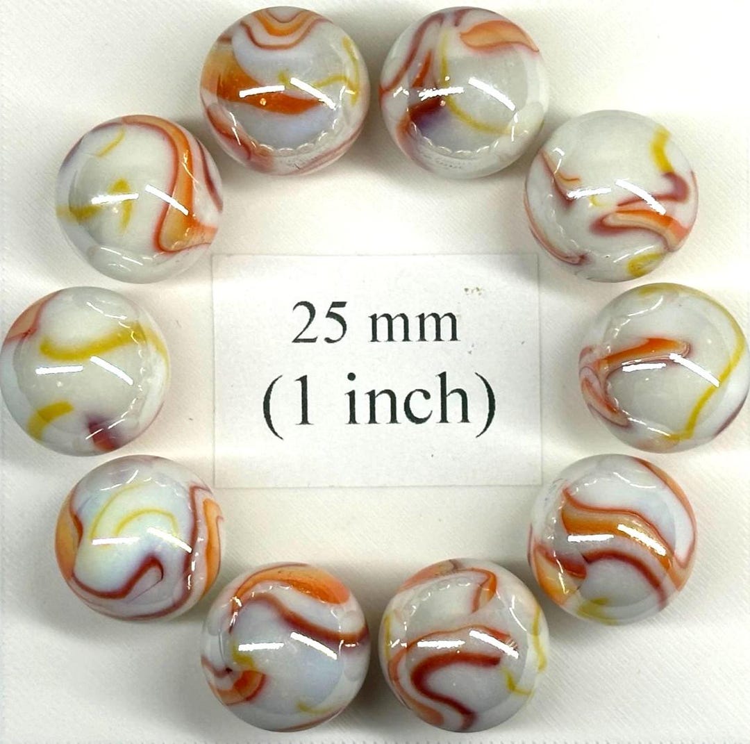 GELATO White/orange/yellow Glass Marbles 25mm (1 Inch) SHOOTER Taw (lot ...