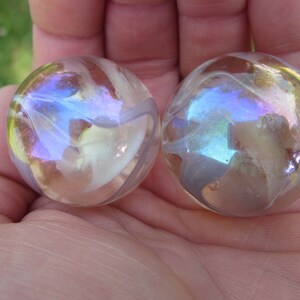 2 Boulders 35mm PINK FAIRY Marbles Glass Ball Jellyfish Iridescent ...