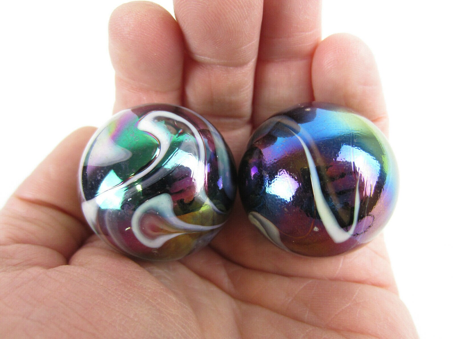 2 Boulders35mm MILKY WAY Marbles Glass Ball Oil Slick Large Huge Swirl ...