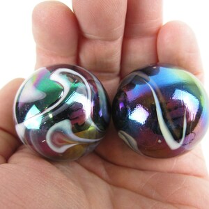 2 Boulders35mm MILKY WAY Marbles Glass Ball Oil Slick Large Huge Swirl ...