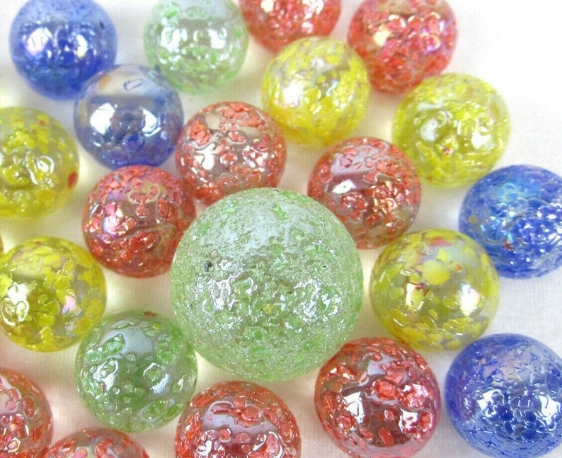 25 Glass Marbles STAR DUST Speckled Glitterbomb Red Green Yellow Blue ...