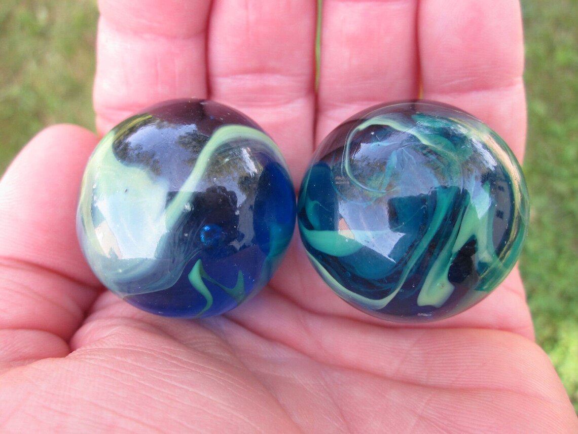 2 Boulders 35mm SEA TURTLE Marbles Glass Ball Clear Blue/greenhuge ...