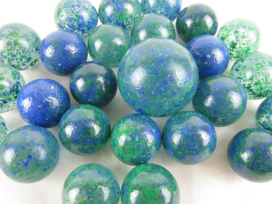 25 Glass Marbles EARTH Green/blue Speckled Game Pack Shooter - Etsy