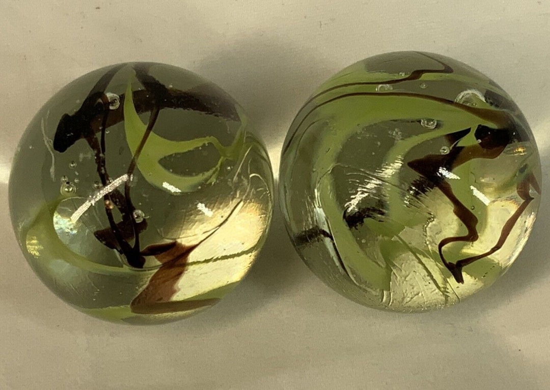 2 Boulders 35mm COMMANDO Marbles Wire Pull Confetti Green/brown Glass ...