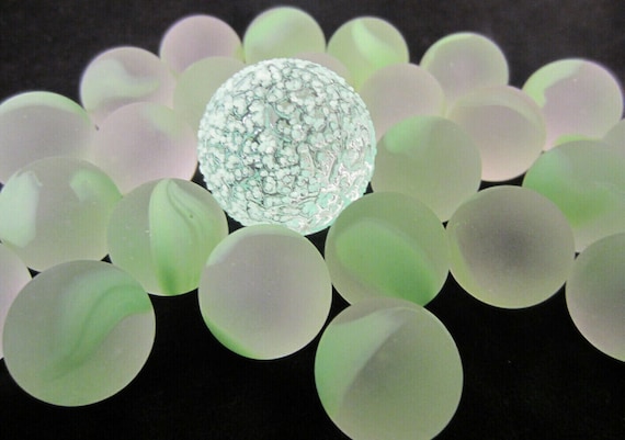 25 Glass Marbles MOON GLOW Green Game Pack Vtg Style Shooter - Etsy