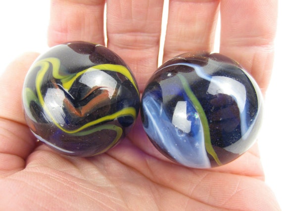 2 Boulders 35mm MICHELANGELO Marbles Glass Clear Cobalt Blue - Etsy