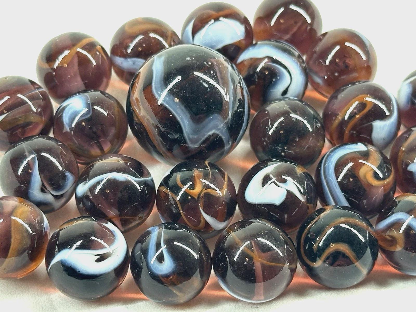 25 Glass Marbles ROCKET Brown/white Transparent Taw Mib Shooter - Etsy